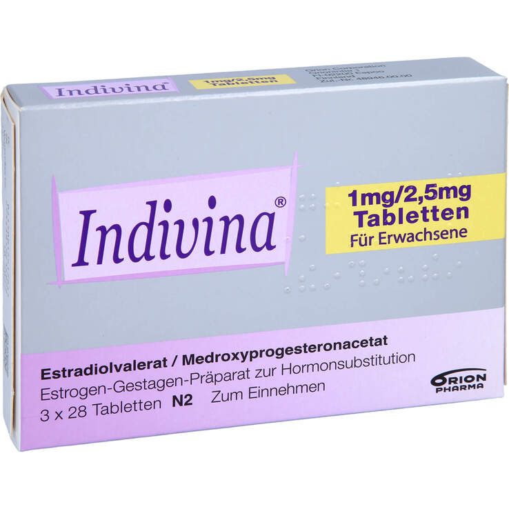Indivina 1 mg / 2,5 mg Tabletten 3X28 St auf E-Rezept kaufen | APONEO