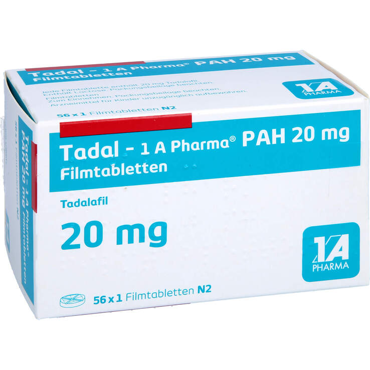 Tadal 1A Pharma Pah 20 mg Filmtabletten 56 St auf E-Rezept kaufen | APONEO