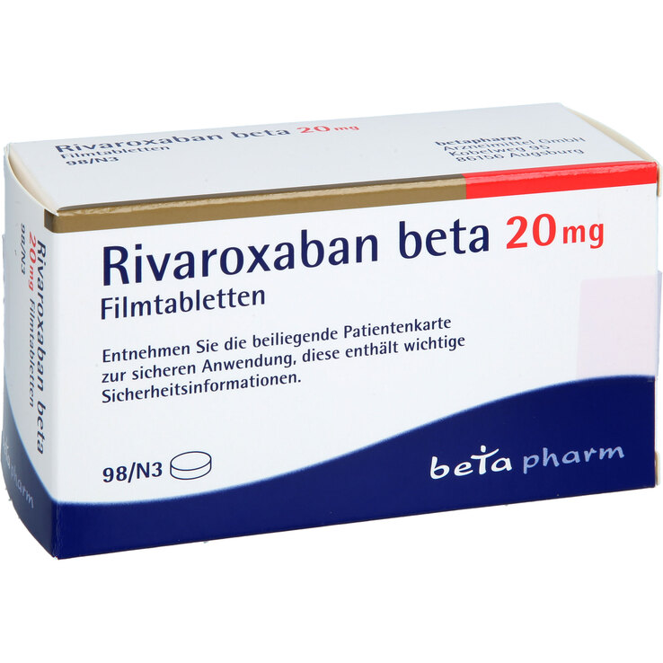 Rivaroxaban beta 20 mg Filmtabletten 98 St auf E-Rezept kaufen | APONEO